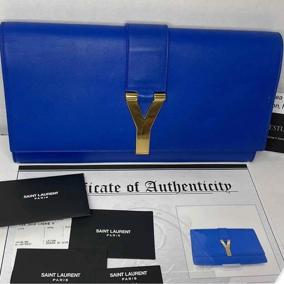 Yves Saint Laurent | Bags | Authentic Ysl Electric Blue Leather Y Ligne ...